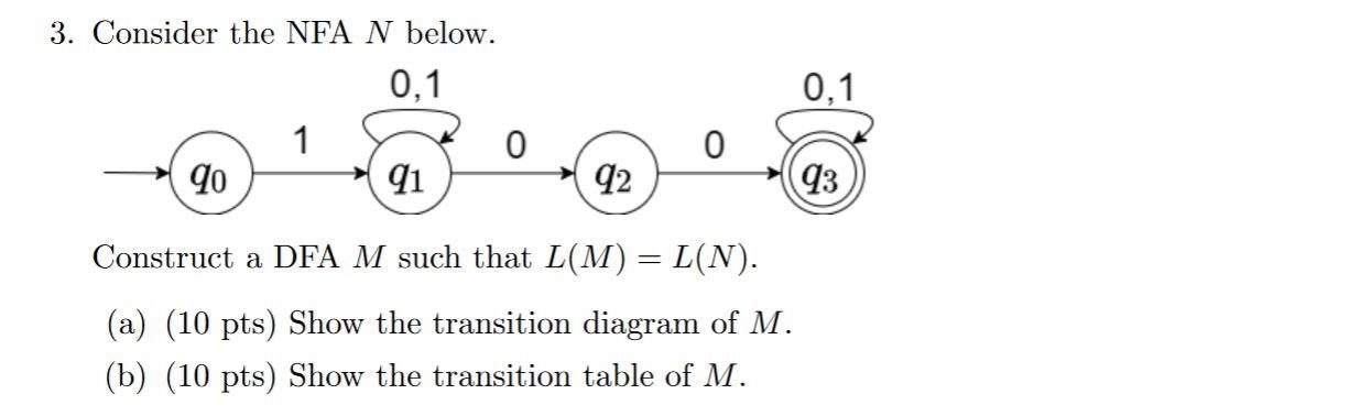 Solved 3. Consider the NFA N below. Construct a DFA M such | Chegg.com