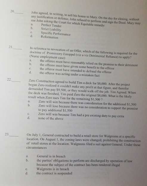 Solved John agreed, in writing to sell his house to Mary. On | Chegg.com