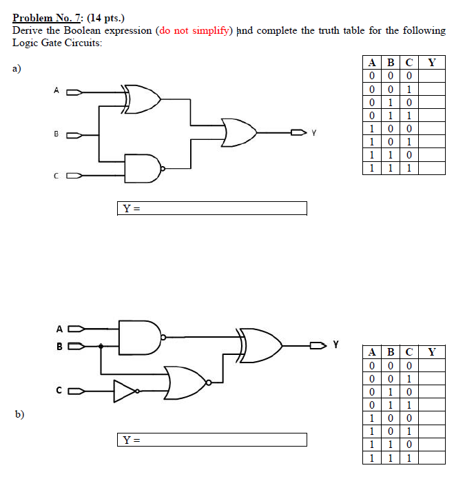 Solved Problem No. 7: (14 pts.) Derive the Boolean | Chegg.com