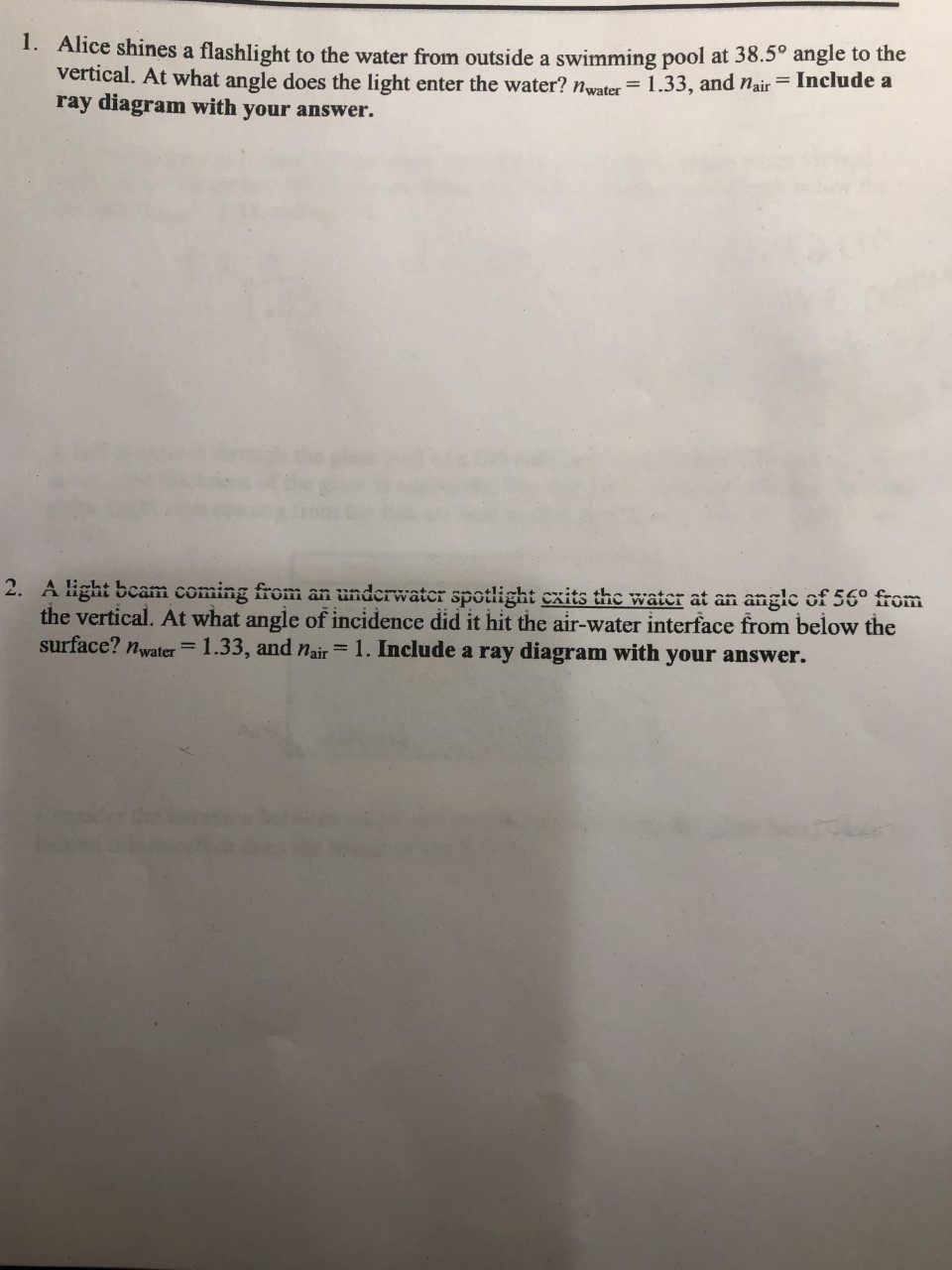 Solved 1. Alice shines a flashlight to the water from | Chegg.com