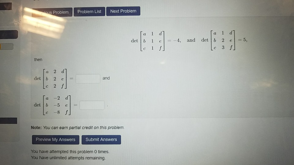 Solved Problem Problem List Next Problem det.E1}1-4, and | Chegg.com