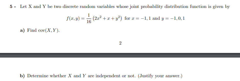 Solved 5 - Let X and Y be two discrete random variables | Chegg.com