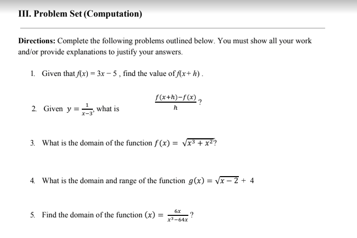Solved III. Problem Set (Computation) Directions: Complete | Chegg.com