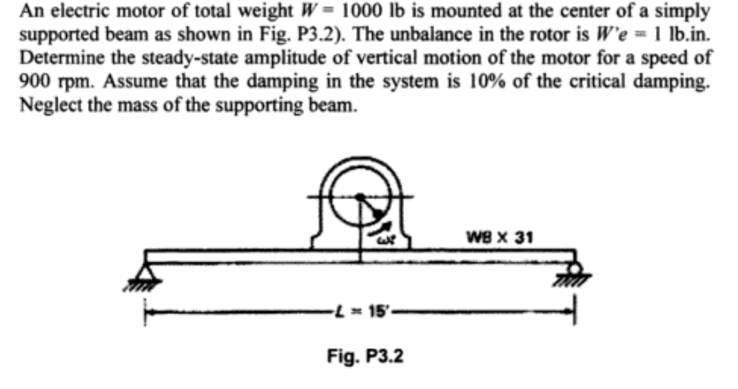 Solved An electric motor of total weight W=1000lb is mounted | Chegg.com