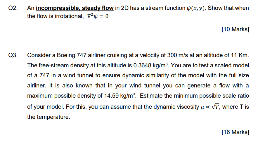 Solved Q2. An incompressible, steady flow in 2D has a stream | Chegg.com