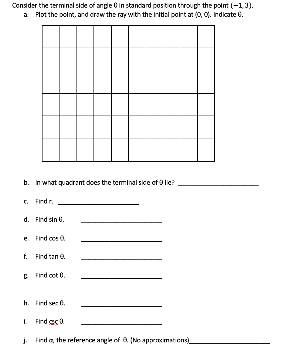Solved Consider the terminal side of angle o in standard | Chegg.com