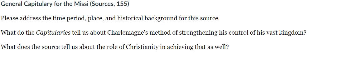 General Capitulary for the Missi (Sources, 155) | Chegg.com