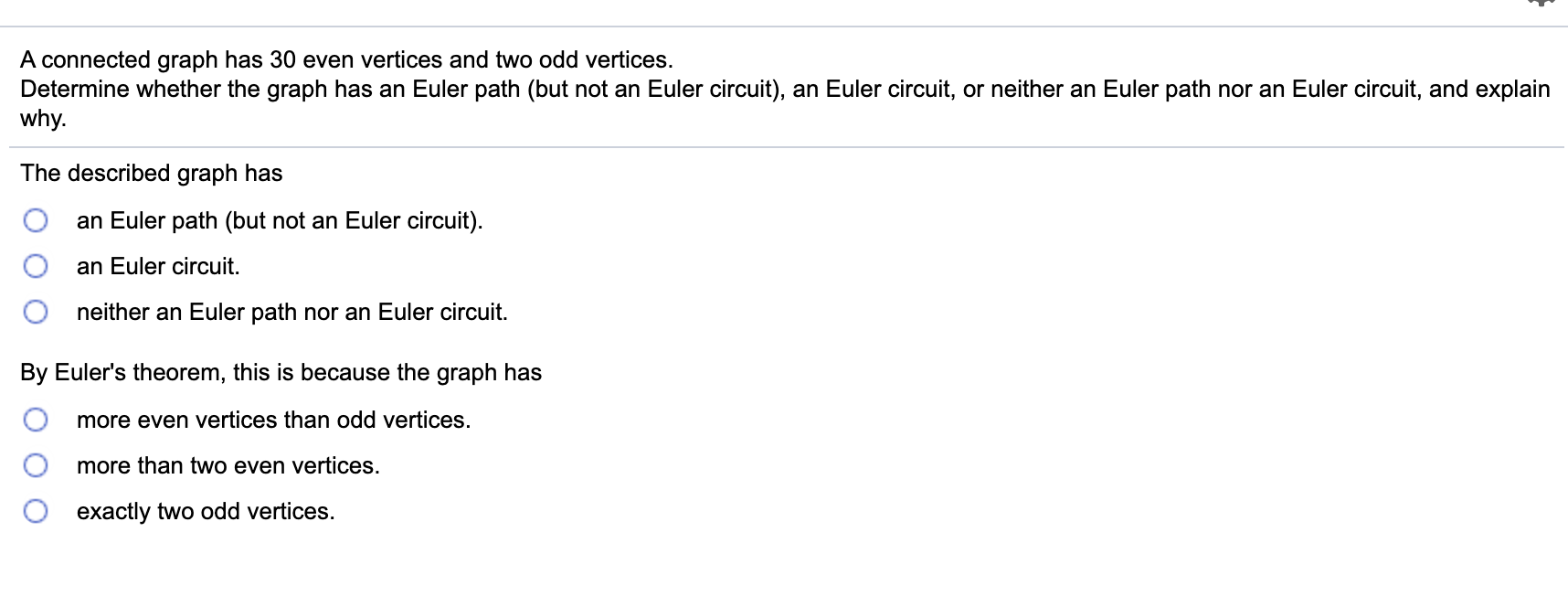 Solved A connected graph has 30 even vertices and two odd | Chegg.com