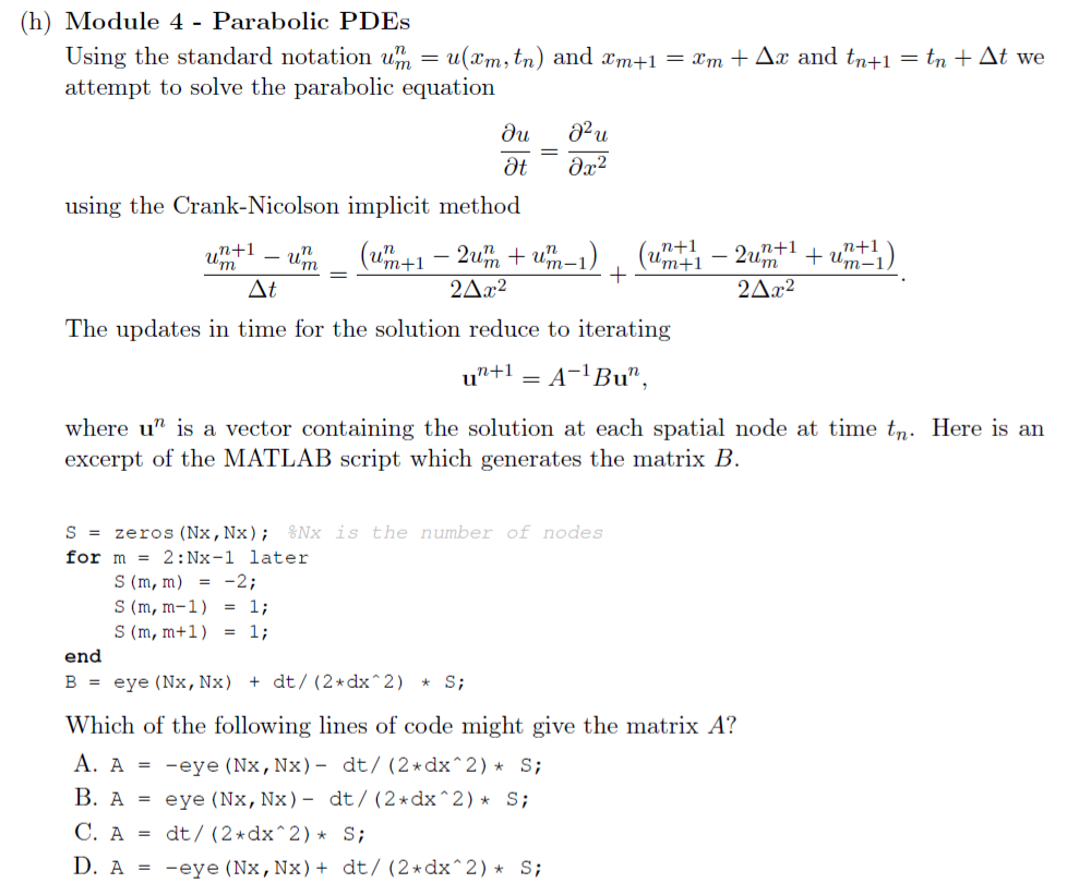 Solved (h) Module 4 - Parabolic PDEs Using the standard | Chegg.com