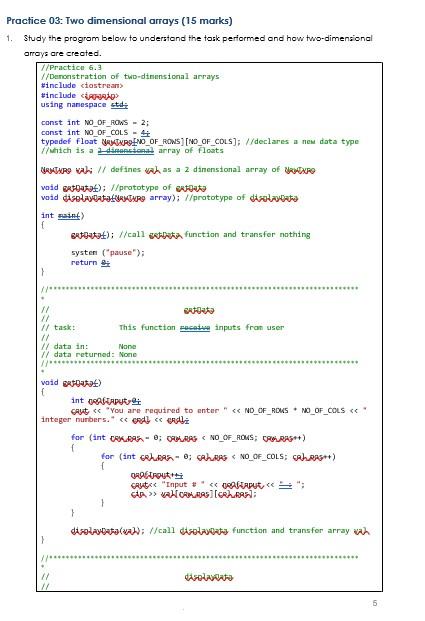 Solved Practice 03: Two dimensional arrays (15 marks) 1. | Chegg.com