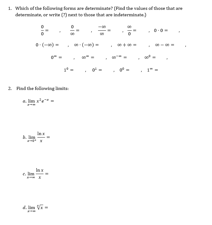 Solved 1. Which of the following forms are determinate? | Chegg.com