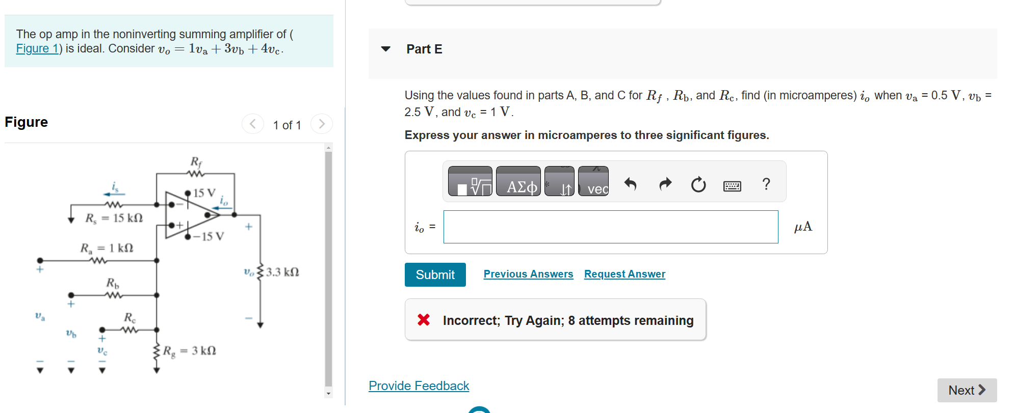 Solved Rf = 110 kOhm Rb = 1/3 kOhm Rc = 1/4 kOhm | Chegg.com