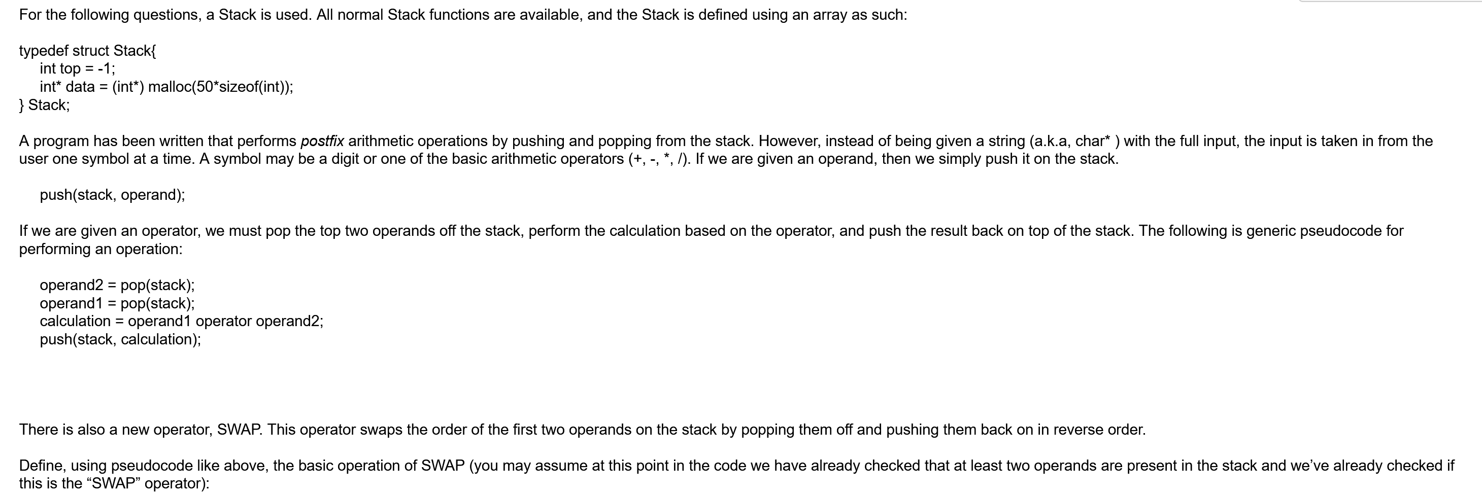 Solved For the following questions, a Stack is used. All | Chegg.com