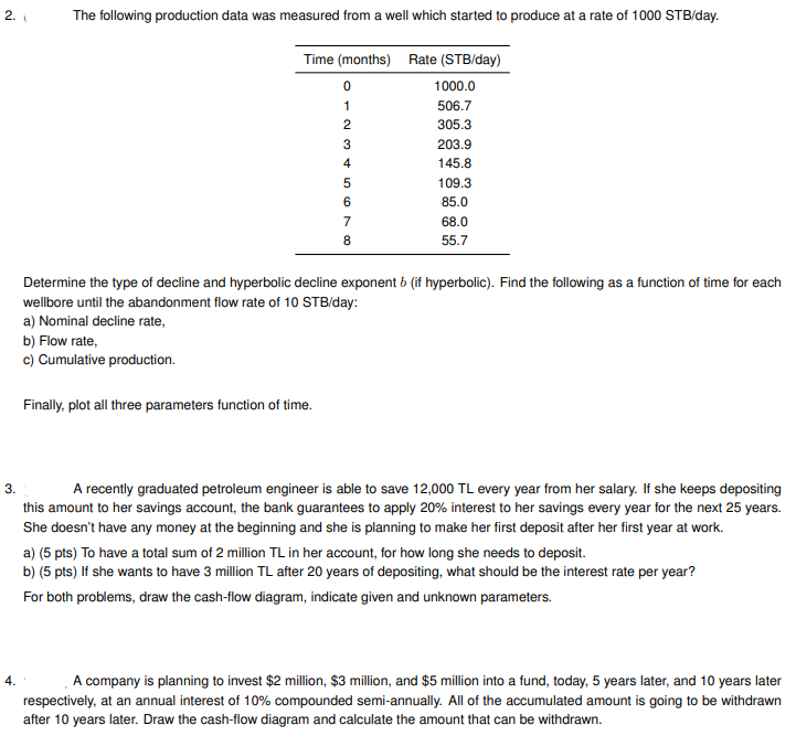 Determine the type of decline and hyperbolic decline | Chegg.com