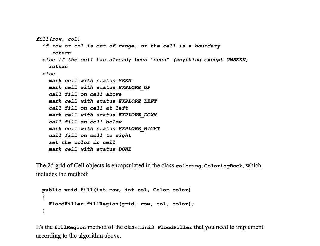 1. Implement a "flood fill" algorithm (30 pts) This | Chegg.com