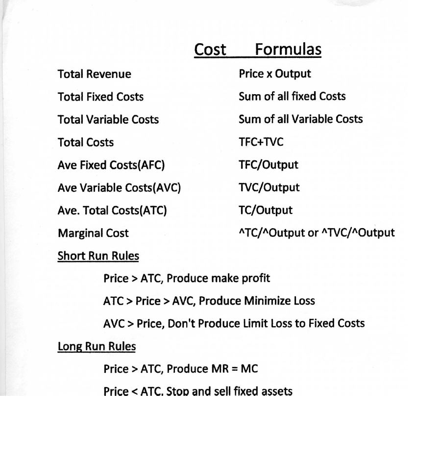 Economic Cost Principles: Find the different costs | Chegg.com