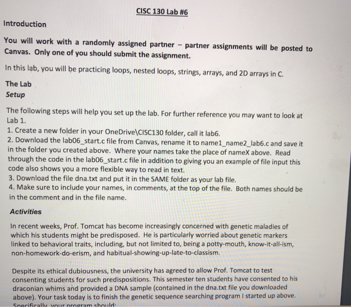 Cisc 130 Lab 6 Introduction You Will Work With A