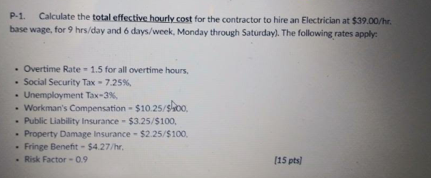 Solved P-1. Calculate the total effective hourly cost for | Chegg.com