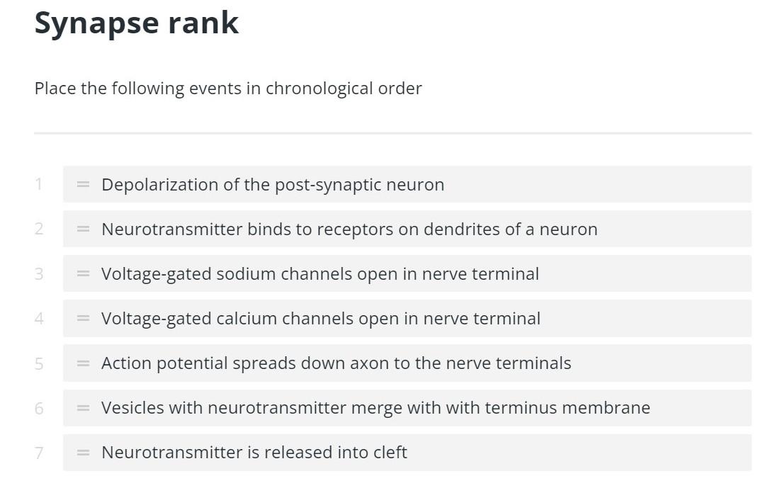 Solved synapse rank Place the following events in | Chegg.com