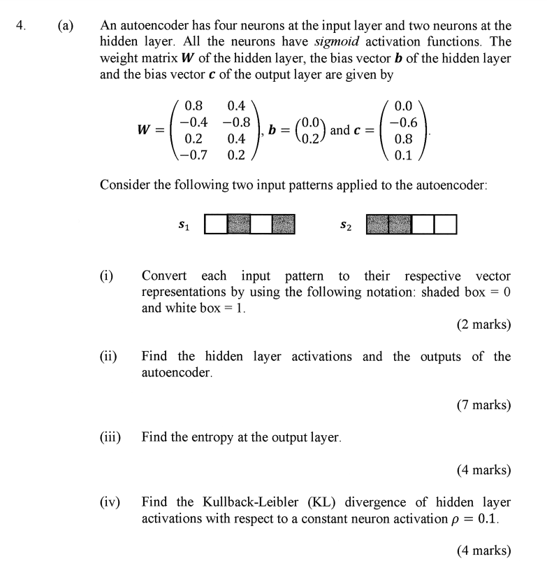 Solved An Autoencoder Has Four Neurons At The Input Layer