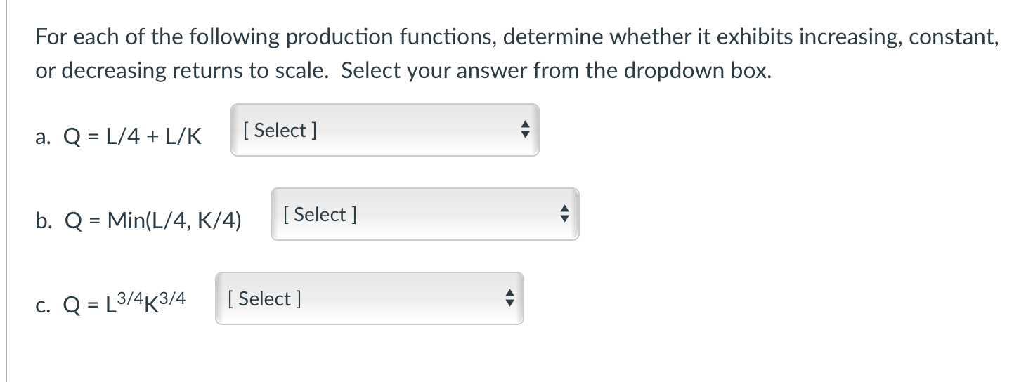 Solved For each of the following production functions, | Chegg.com