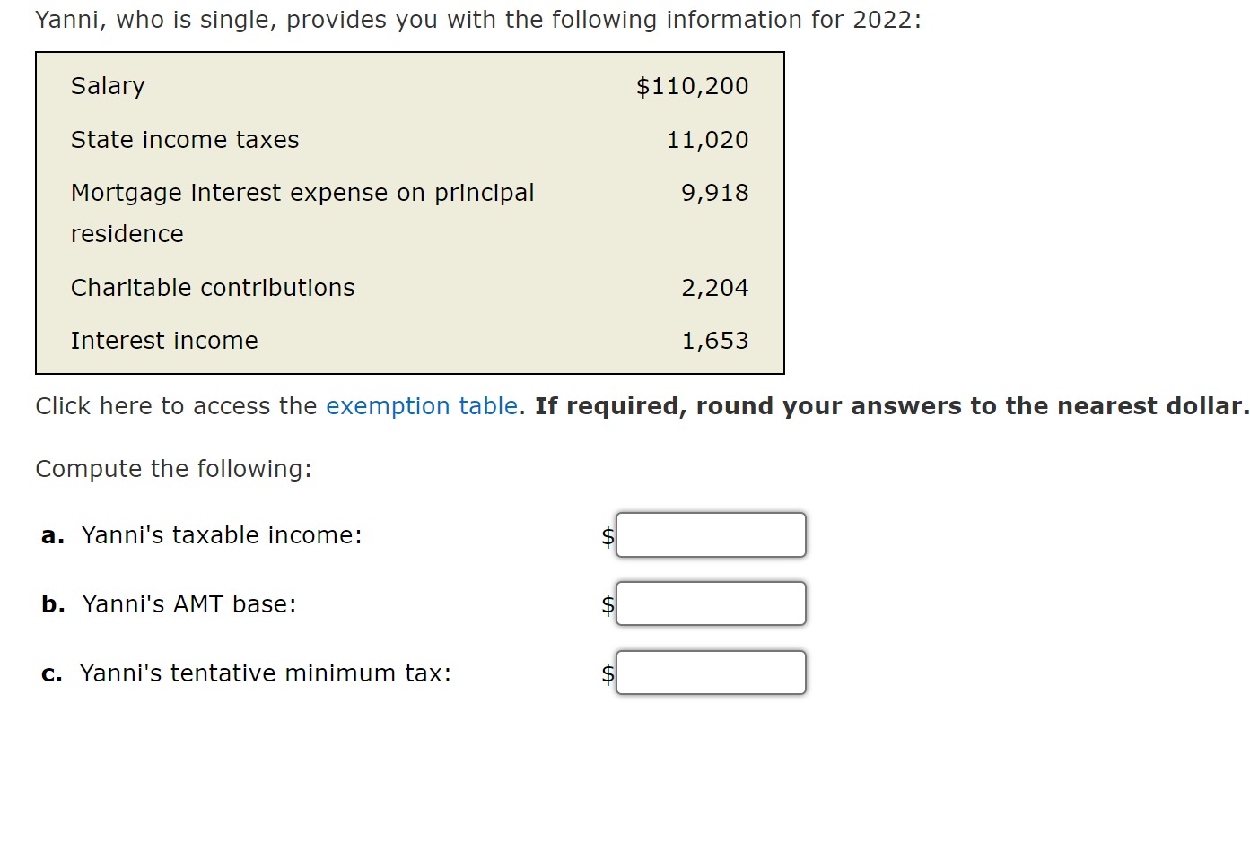 Solved Click here to access the exemption table. If | Chegg.com
