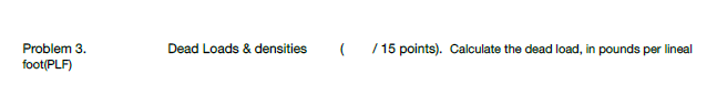 Solved Problem 3. ( /15 points). Calculate the dead load, in | Chegg.com
