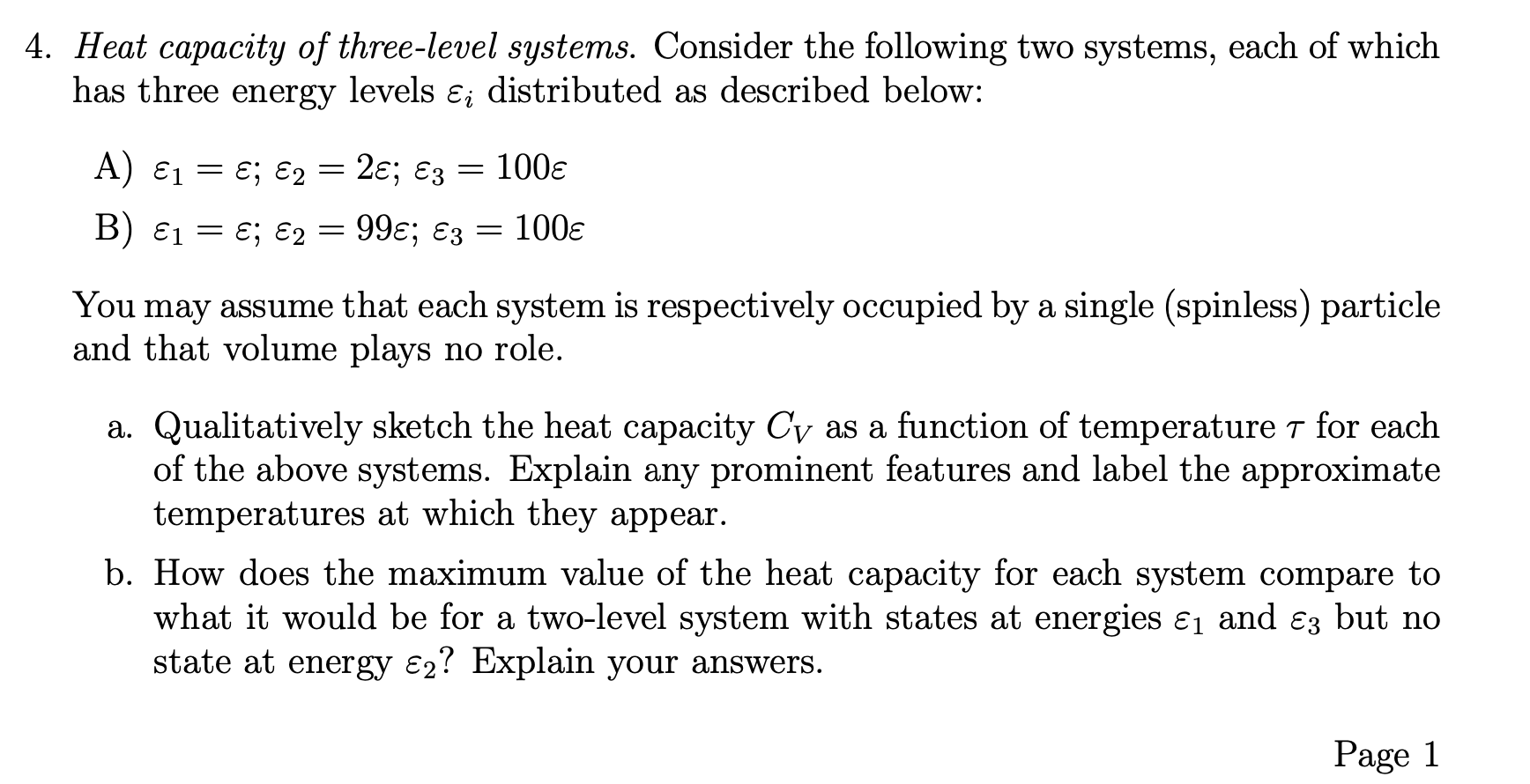 Solved Heat capacity of three-level systems. Consider the | Chegg.com