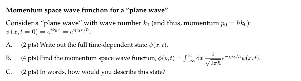 Solved Momentum Space Wave Function For A Plane Wave