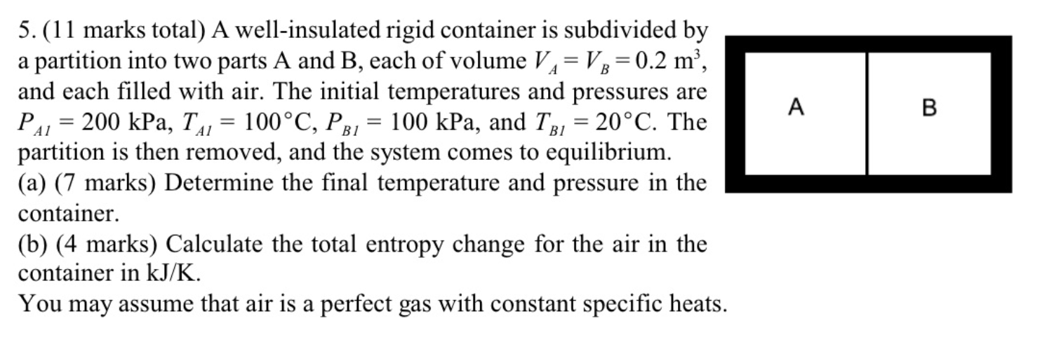 Solved 5. (11 marks total) A well-insulated rigid container | Chegg.com