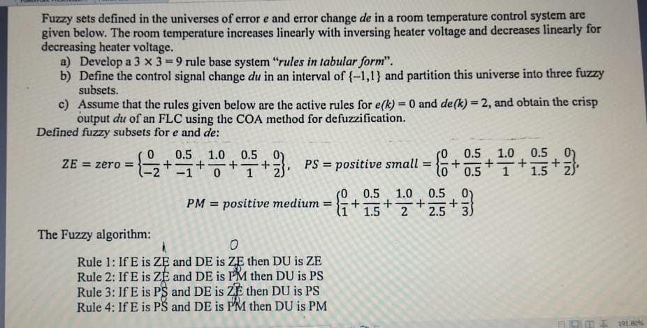 Solved Fuzzy sets defined in the universes of error e and | Chegg.com