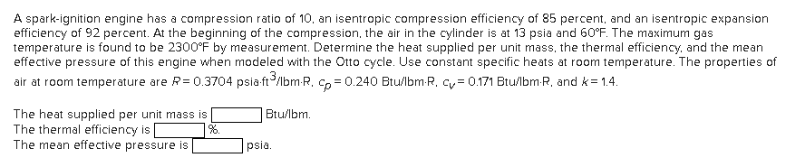 Solved A spark-ignition engine has a compression ratio of | Chegg.com