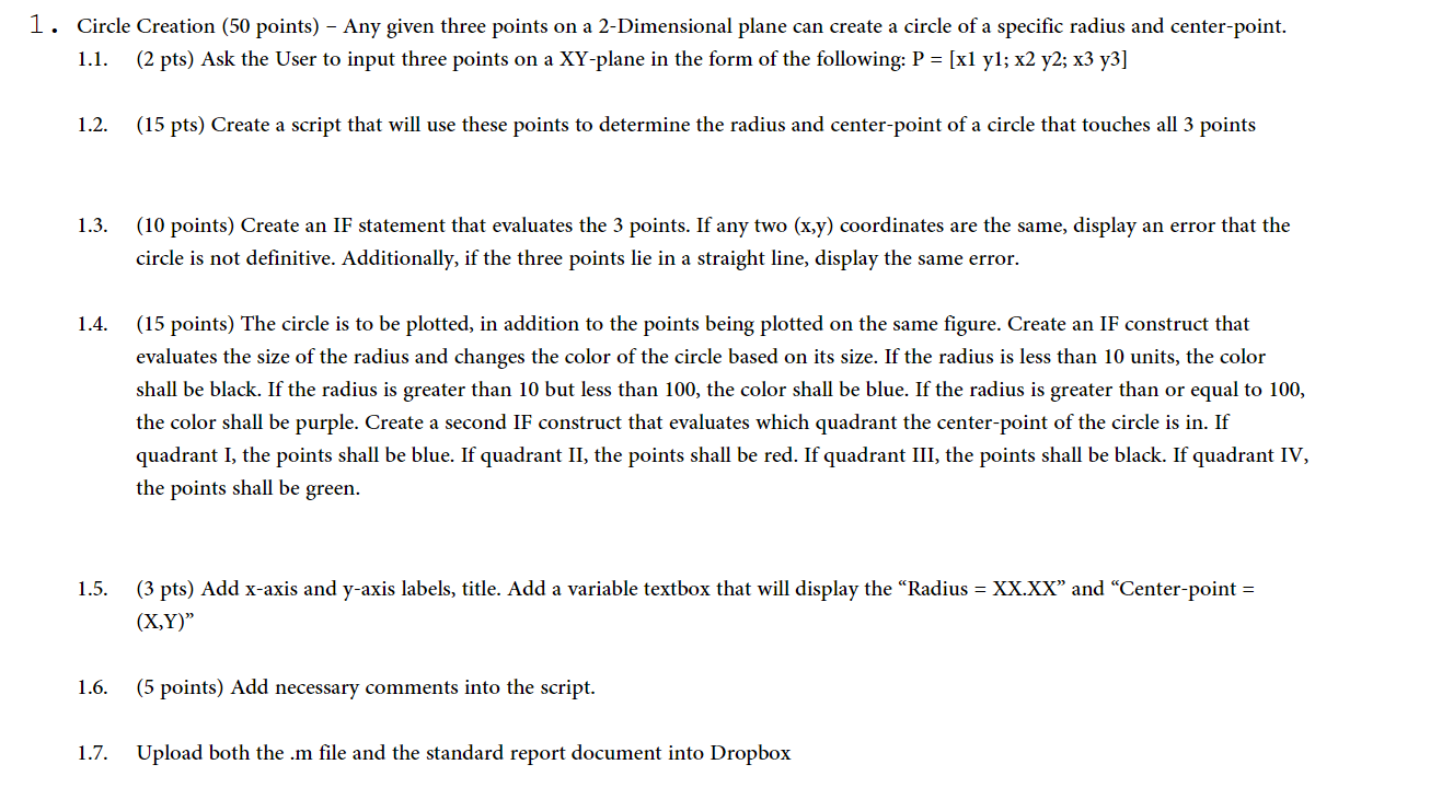 Solved 1.1. (2 pts) Ask the User to input three points on a | Chegg.com