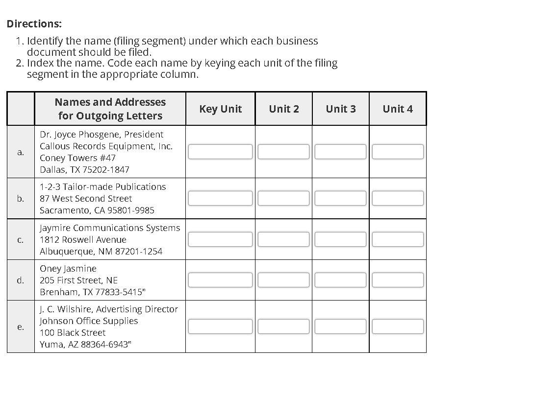 Solved Directions: 1. Identify the name (filing segment) | Chegg.com