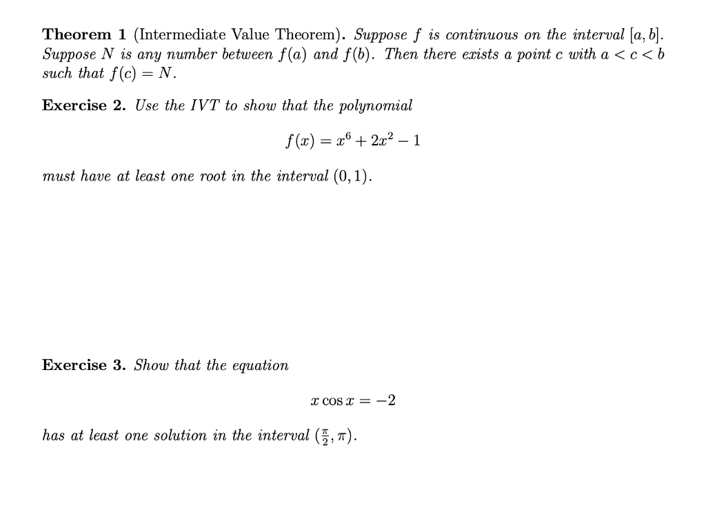 Solved Theorem 1 (Intermediate Value Theorem). Suppose f is | Chegg.com