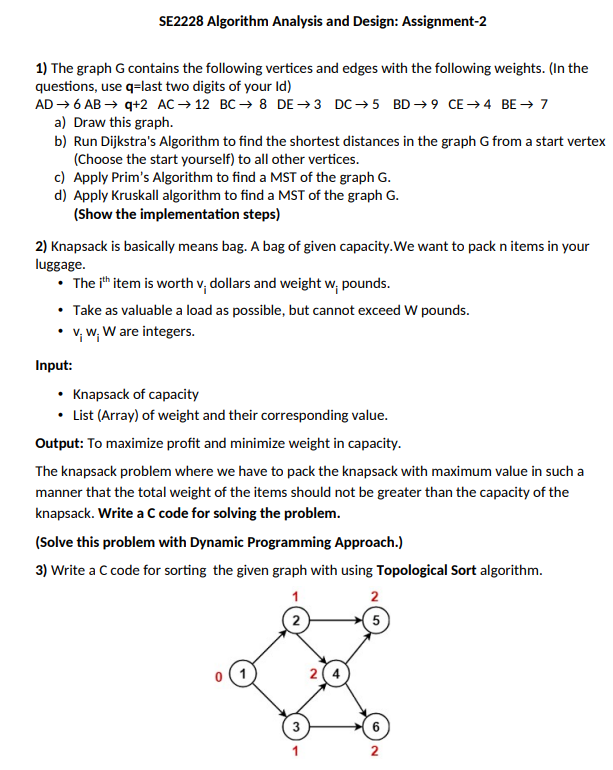 Solved SE2228 Algorithm Analysis and Design: Assignment-2 1) | Chegg.com