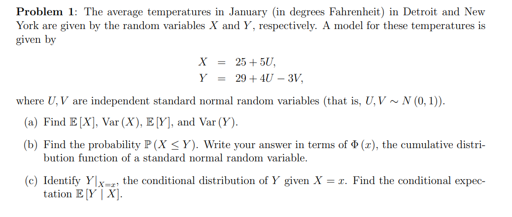 Solved Problem 1: The average temperatures in January (in | Chegg.com