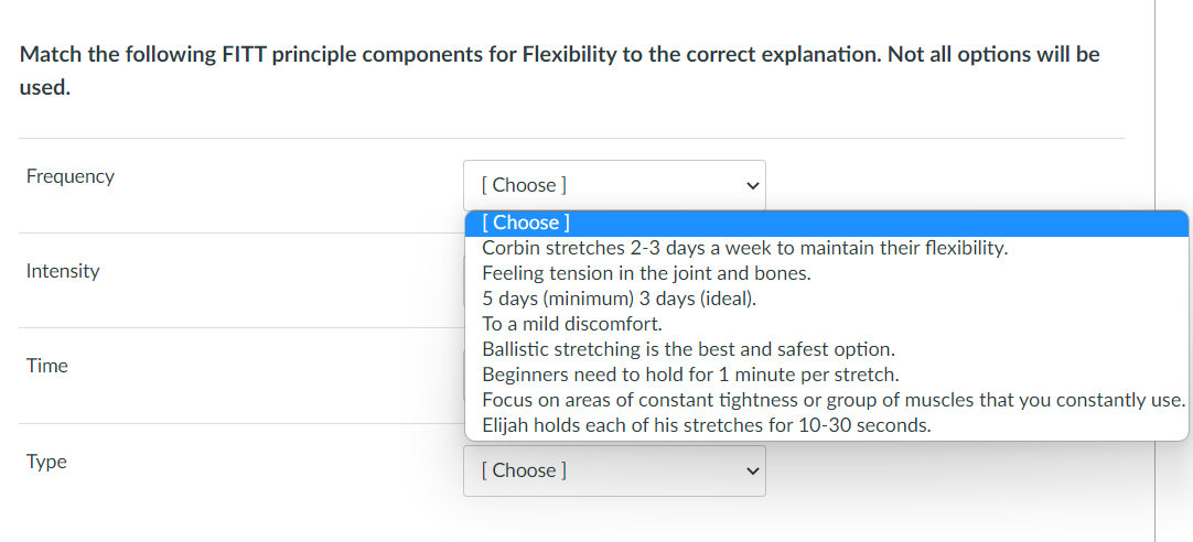 Solved Match the following FITT principle components for | Chegg.com