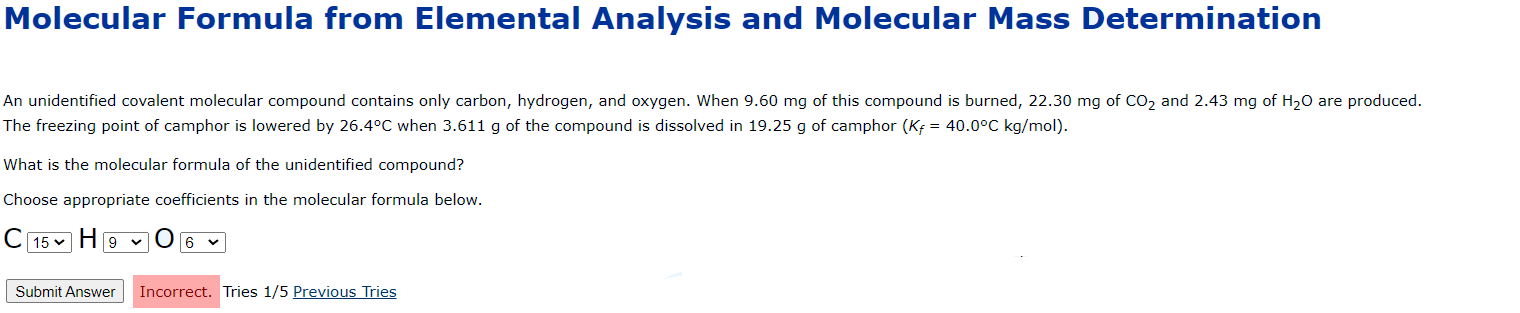 Solved Molecular Formula from Elemental Analysis and | Chegg.com
