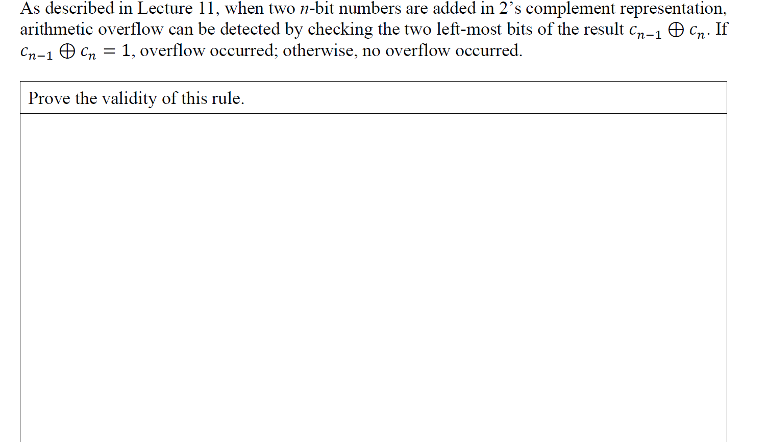 Solved As described in Lecture 11, when two n-bit numbers | Chegg.com