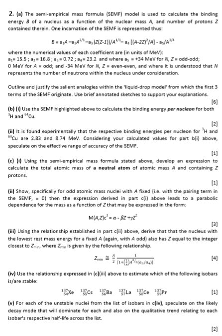 2. (a) The semi-empirical mass formula (SEMF) model | Chegg.com