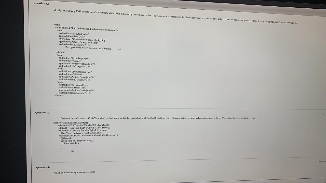Solved Question 12 Modify The Following Xml Code To Include 