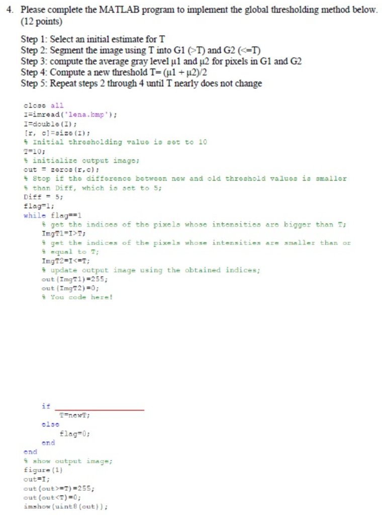 4. Please complete the MATLAB program to implement | Chegg.com
