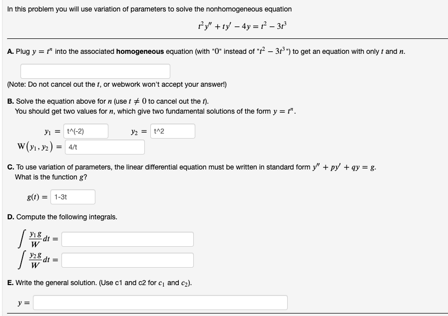 Solved In this problem you will use variation of parameters | Chegg.com