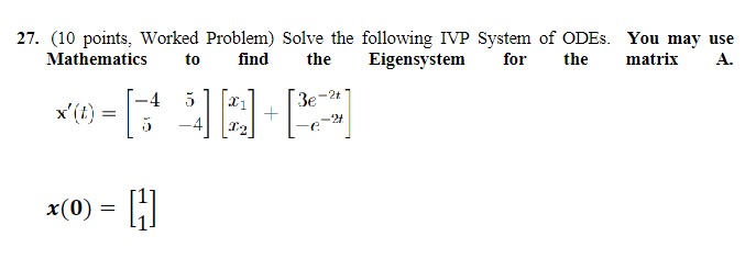 Solved (10 ﻿points, Worked Problem) ﻿Solve the following IVP | Chegg.com