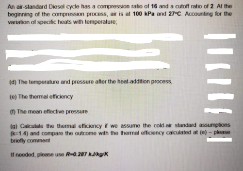 Solved An air-standard Diesel cycle has a compression ratio | Chegg.com
