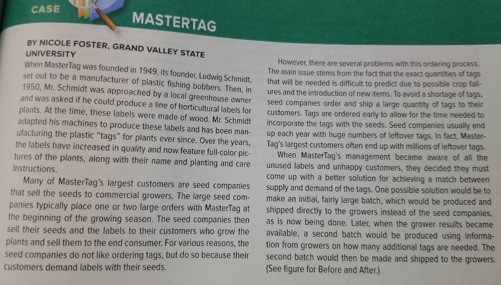 Solved CASE MASTERTAG BY NICOLE FOSTER, GRAND VALLEY STATE | Chegg.com