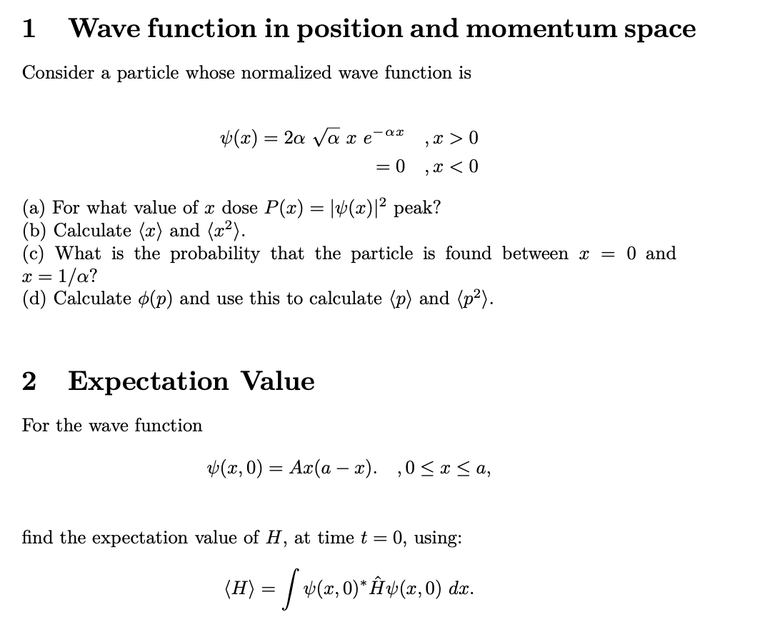 Solved 1 Wave Function In Position And Momentum Space