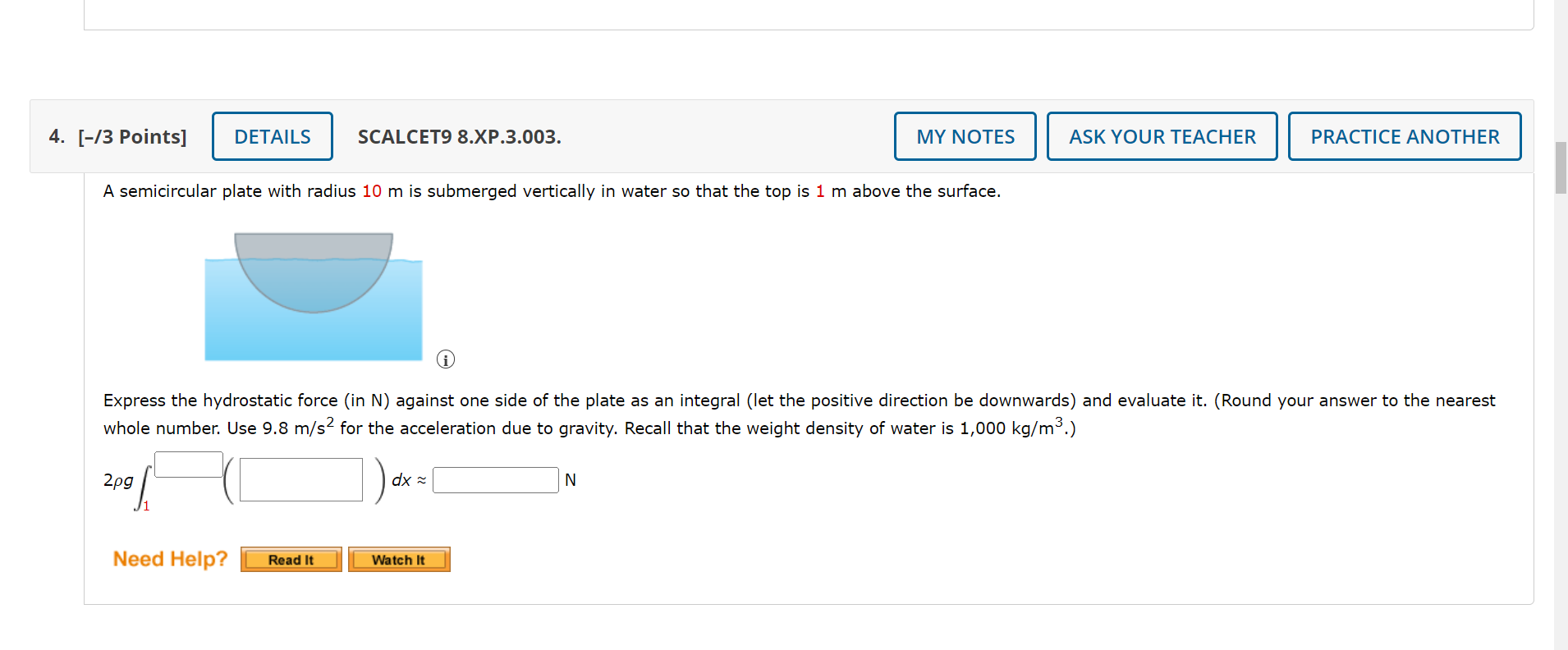 Solved A semicircular plate with radius 10 m is submerged | Chegg.com