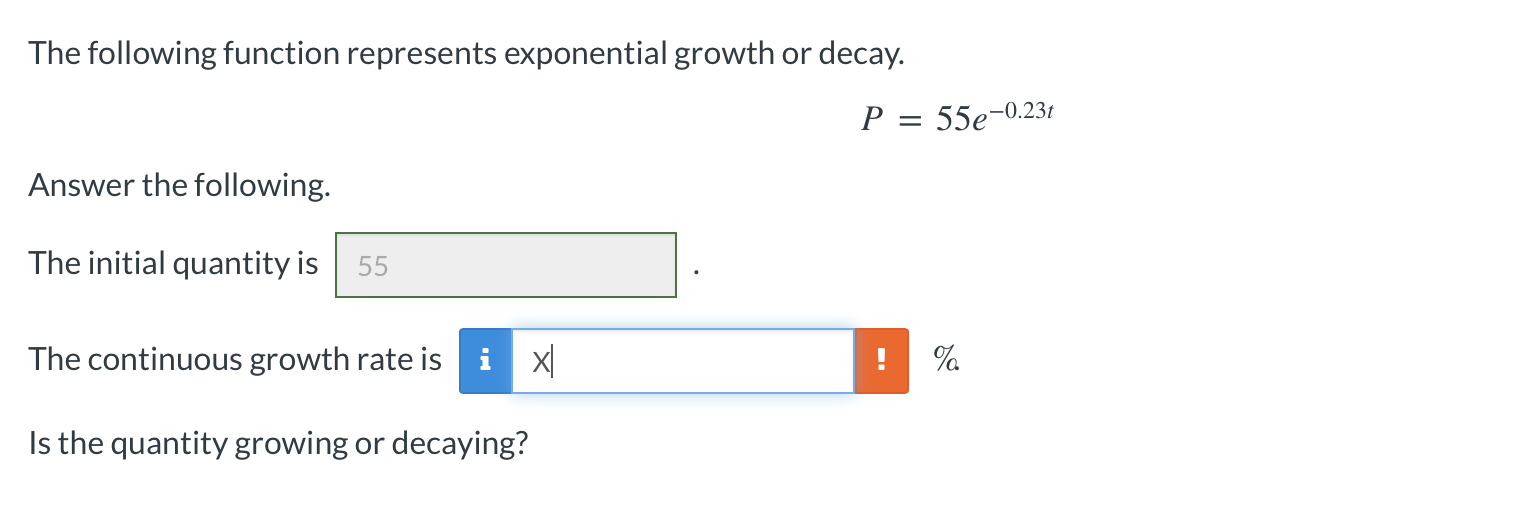 Solved The following function represents exponential growth | Chegg.com